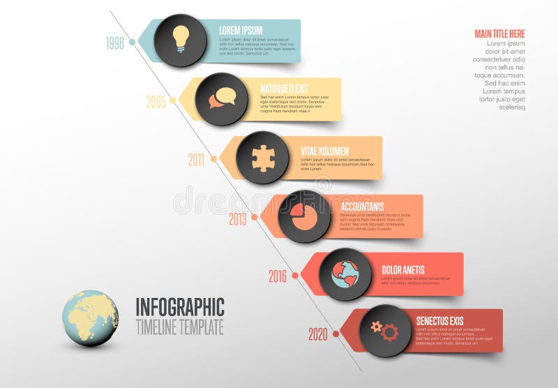 Simple Diagonal Timeline with Some Facts, Photos and Icons Stock Vector ...