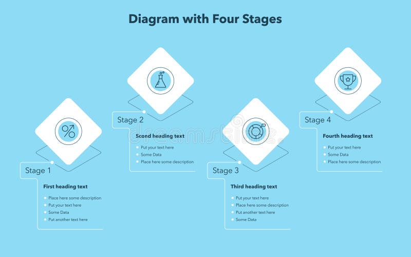 Simple Diagram with Four Rhombus Stages - Blue Version Stock Vector ...