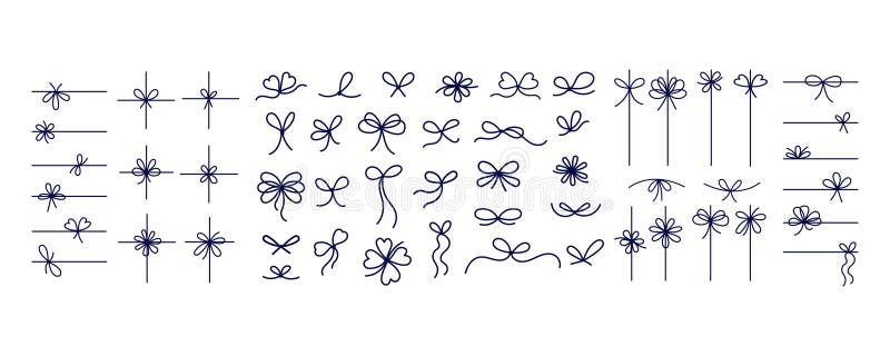 Simple Different Line Bow Ribbon Doodle Big Set. Isolated Vector Hand ...