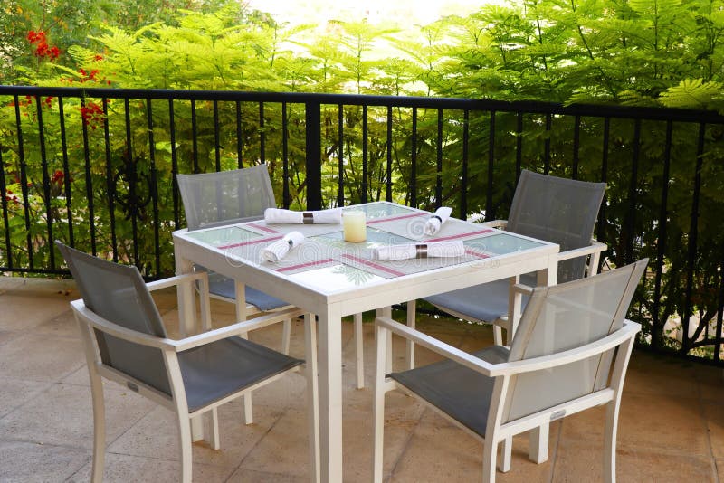 Simple Dining Table Set Up in Open Terrace with Beautiful Nature View Stock Photo - Image of ...