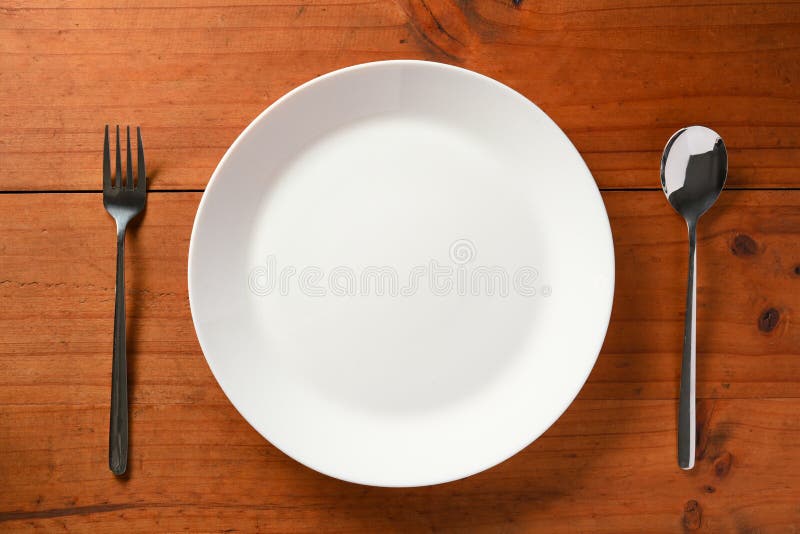 Simple Dining Table Setting Top View with Empty White Ceramic Plate and ...