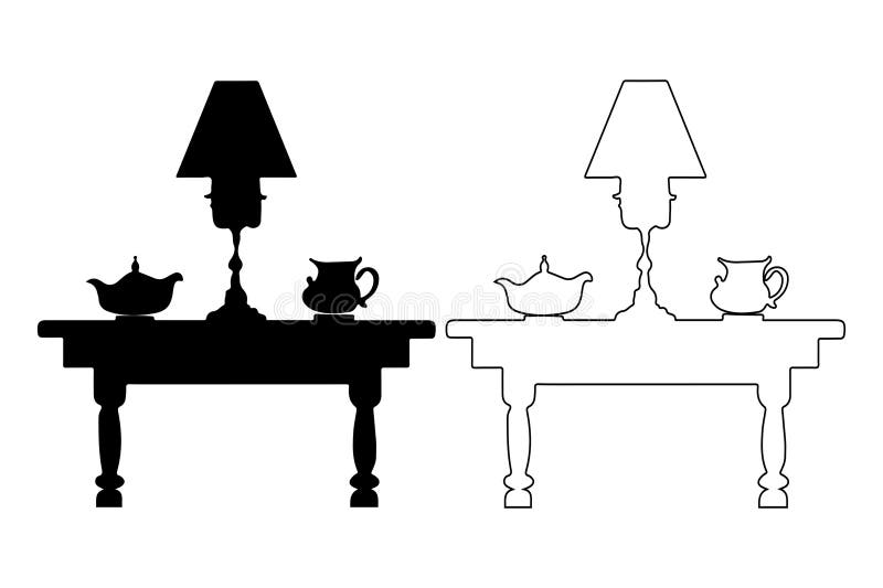 Simple Dining Table Silhouette Vector with Line Art Stock Vector ...