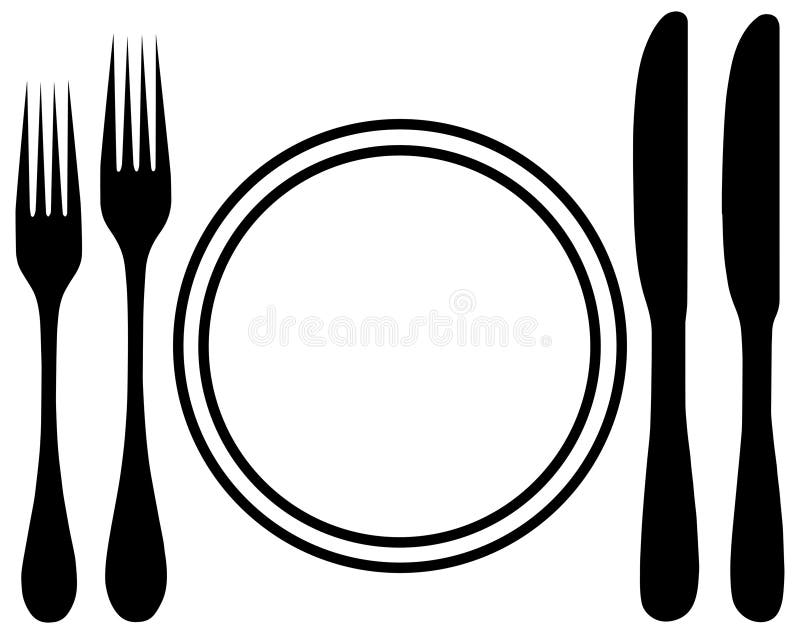 Simple Dinner Place Setting Illustration in Black Stock Vector ...
