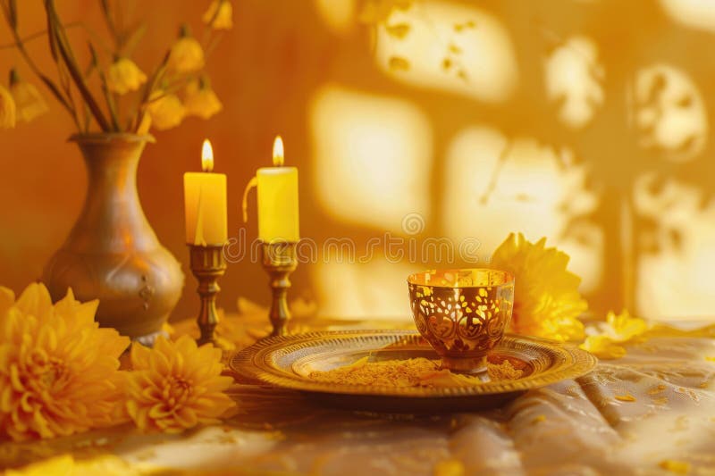 A Simple Dinner Setting with a Plate, Glass, and Candle on a Table ...