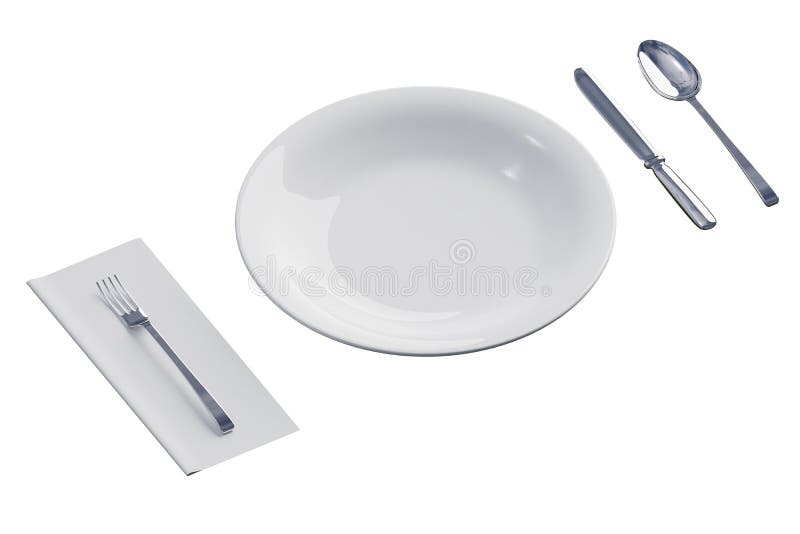 Simple Dinner Table Setting of Generic Kitchen Utensils, 3d Rendering ...