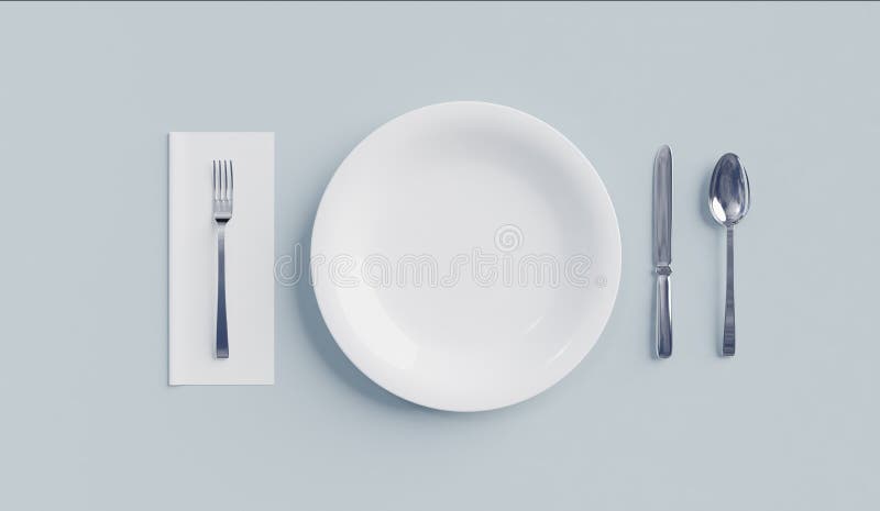 Simple Dinner Table Setting of Generic Kitchen Utensils, 3d Rendering ...
