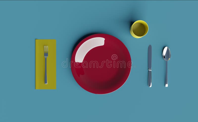 Simple Dinner Table Setting of Generic Kitchen Utensils in ...