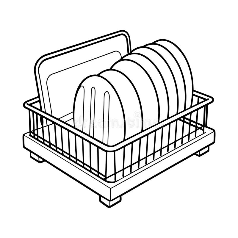 Simple Dish Rack Vector Outline – Kitchen Essentials Stock Vector ...