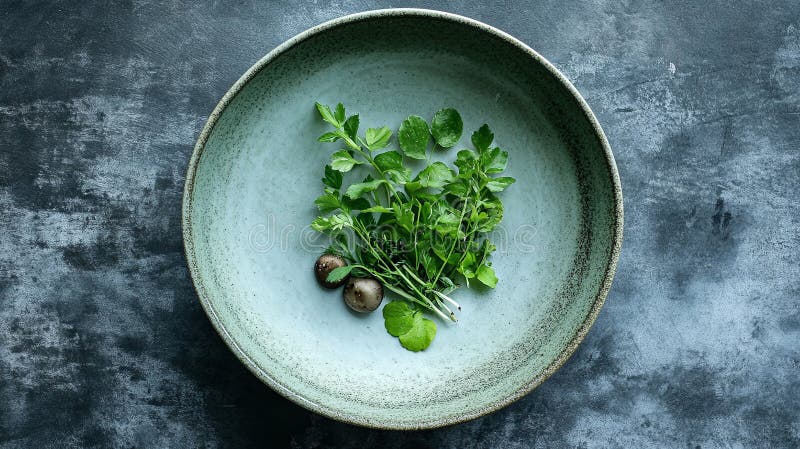 Simple Dishes with Foraged Herbs and Mushrooms. Stock Image - Image of ...