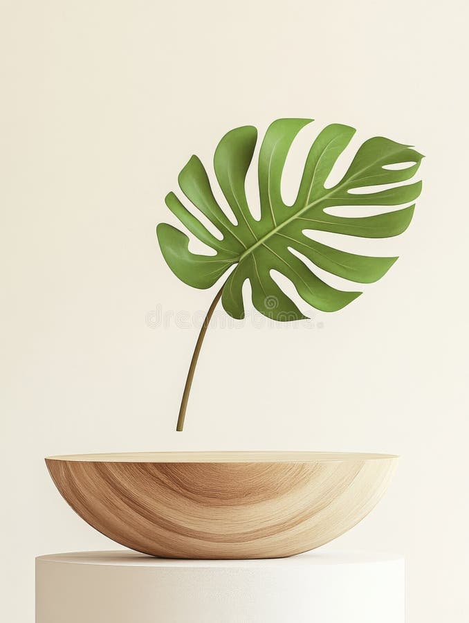 A Simple Display Podium Featuring Light Green Products and Foliage ...