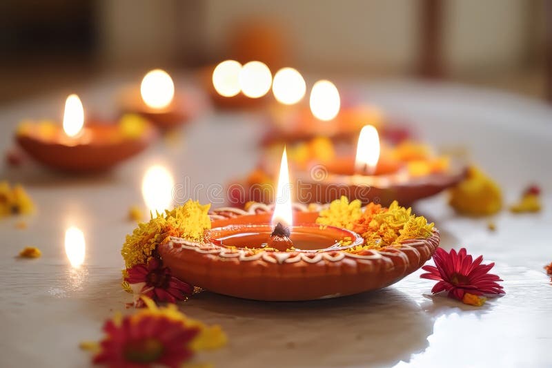 Simple Diwali Decorations with Traditional Elements Stock Illustration ...
