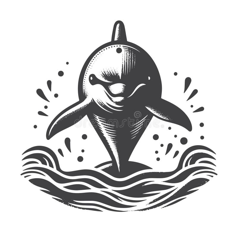 Vintage Dolphin Front View Vector Icon Illustration. Stock Vector ...