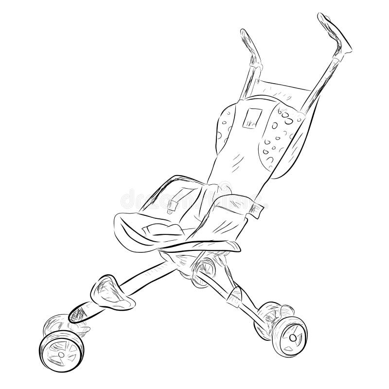 Simple Doodle Baby Stroller, Isolated on White Stock Vector ...