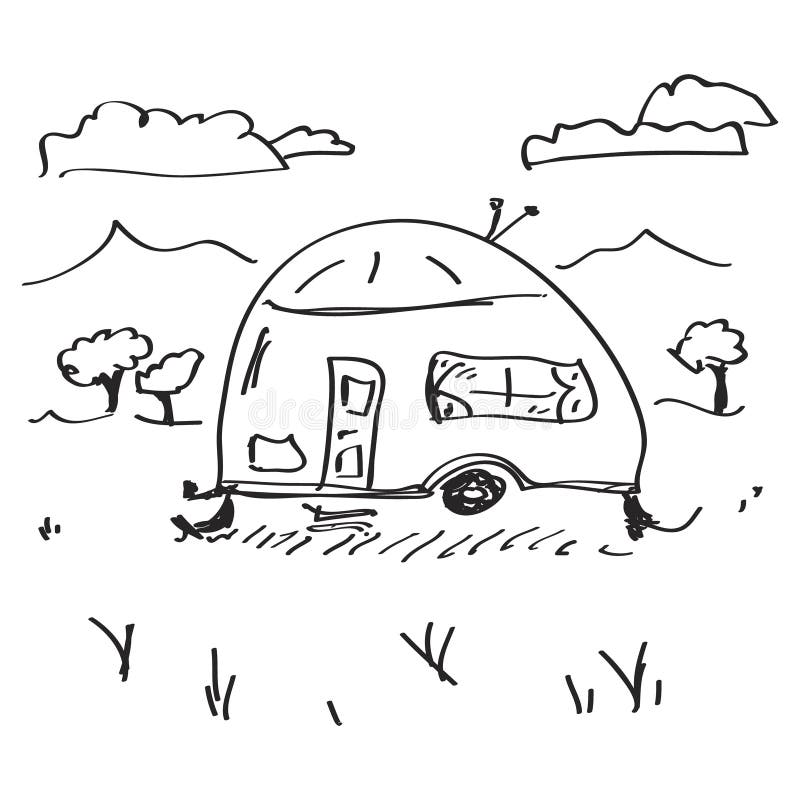 Simple doodle of a caravan stock vector. Illustration of artwork - 56788350