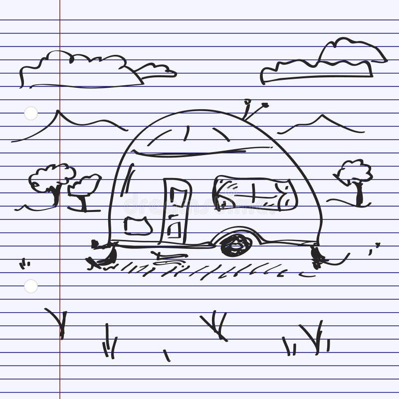 Simple doodle of a caravan stock vector. Illustration of hand - 56824047