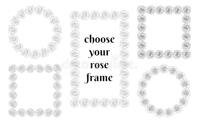 Simple Doodle Floral Frames. Borders from Hand Drawn Sketchy Roses ...