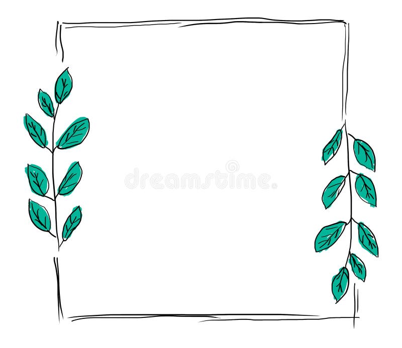 Simple Doodle Frame, Hand Drawn Botanical Design Stock Illustration ...