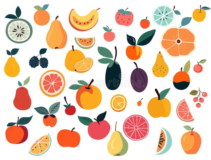Simple Doodle Fruits Set. Vector Illustration. EPS10 Stock Illustration ...