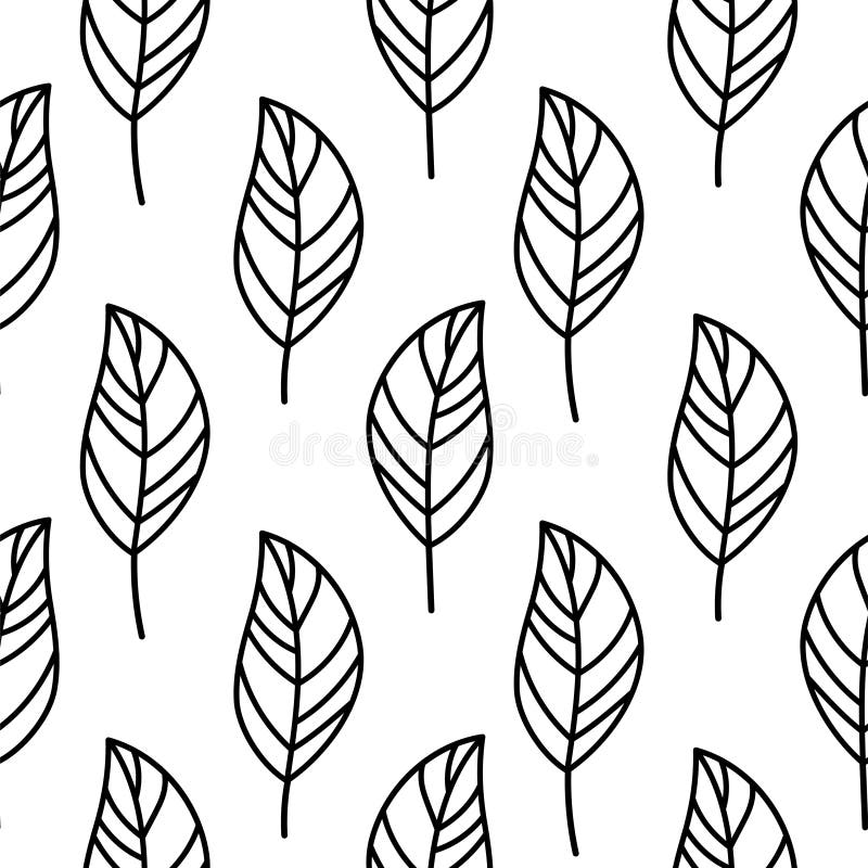 Simple Doodle Leaves Pattern in Hand Drawn Style. Nature Repeat Line ...