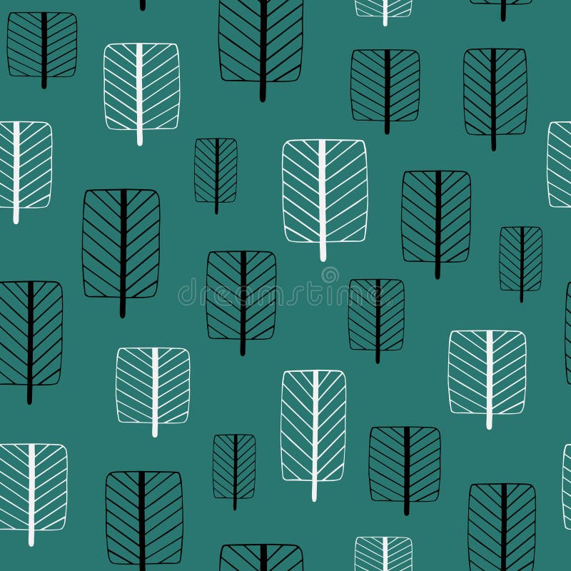 Simple Doodle Leaves Seamless Pattern Vector Stylized Leaves In