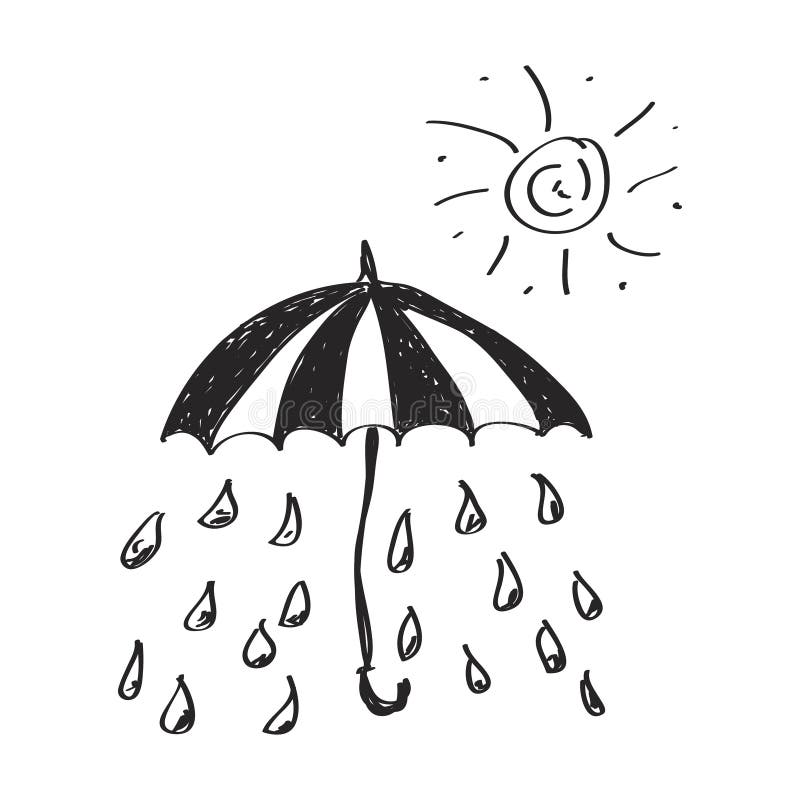 Simple Doodle of Rain Under an Umbrella Stock Vector - Illustration of ...