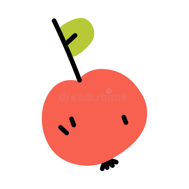 Simple Doodle Red Apple. Flat Vector Illustration. Stock Illustration ...