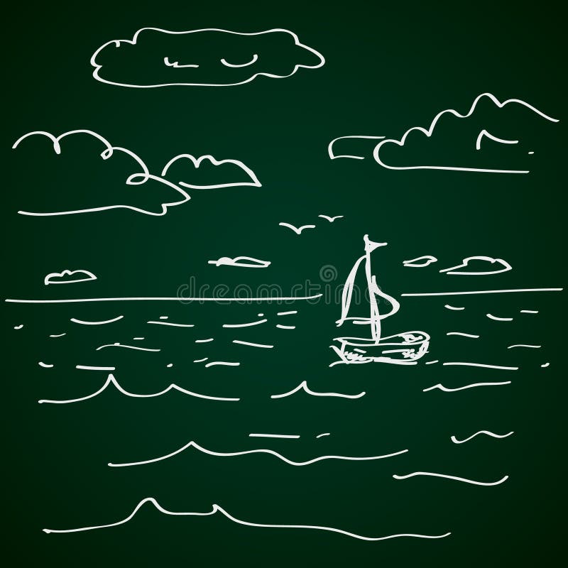 Simple Doodle of a Sailboat Stock Vector - Illustration of marine, boat ...