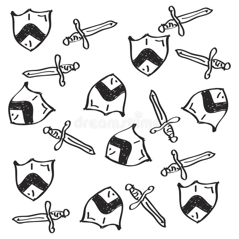 Simple Doodle of a Shield and Sword Stock Vector - Illustration of wood ...