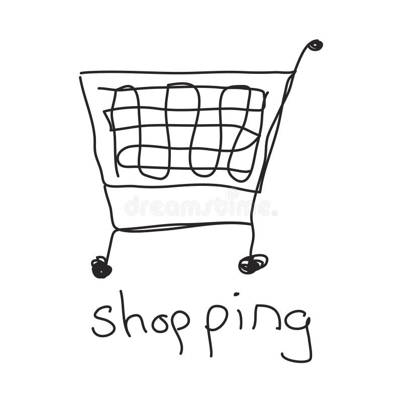 Simple Doodle of a Shopping Trolley Stock Illustration - Illustration ...