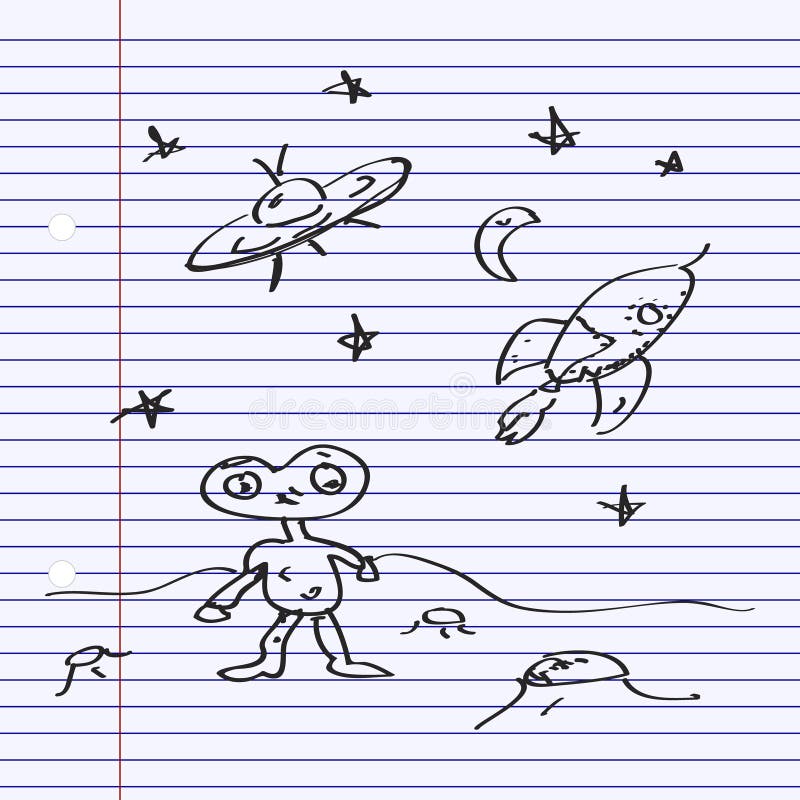 Simple Doodle of a Space Alien Stock Vector - Illustration of science ...