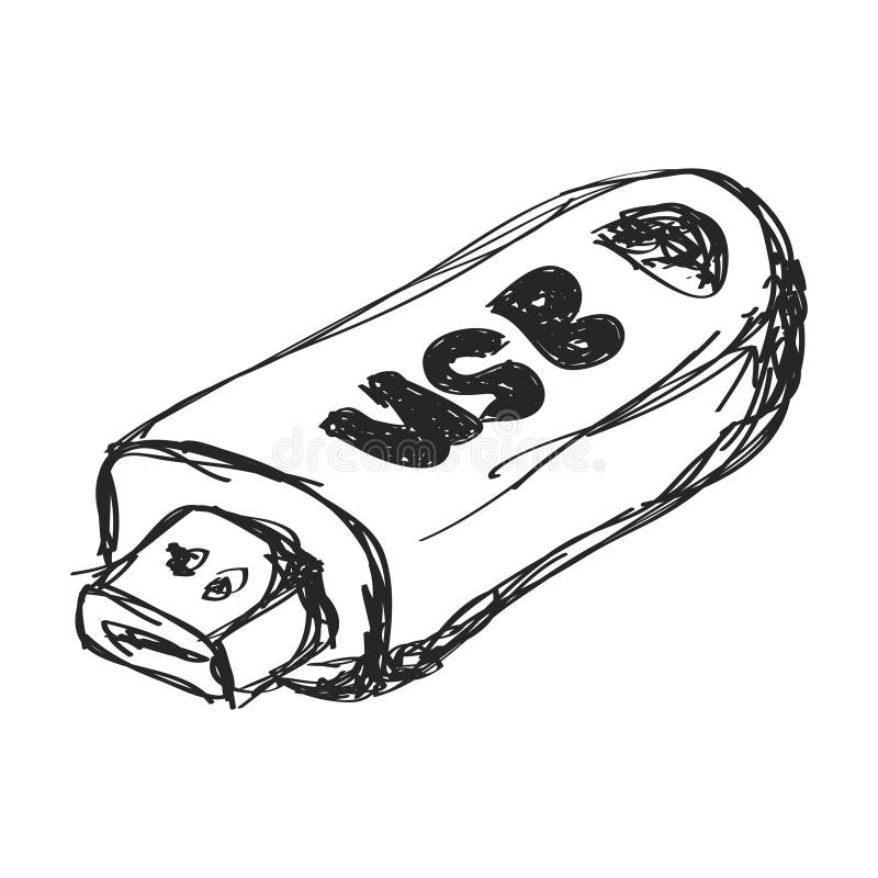 Simple Doodle of a Usb Stick Stock Illustration - Illustration of sign ...