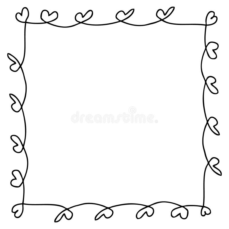Simple Doodle Valentine Rectangular Square Empty Frame. Isolated Vector ...