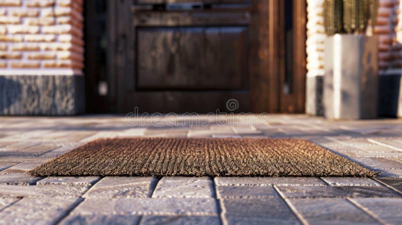 A Simple Door Mat on a Brick Floor, Ready for Use Stock Image - Image ...