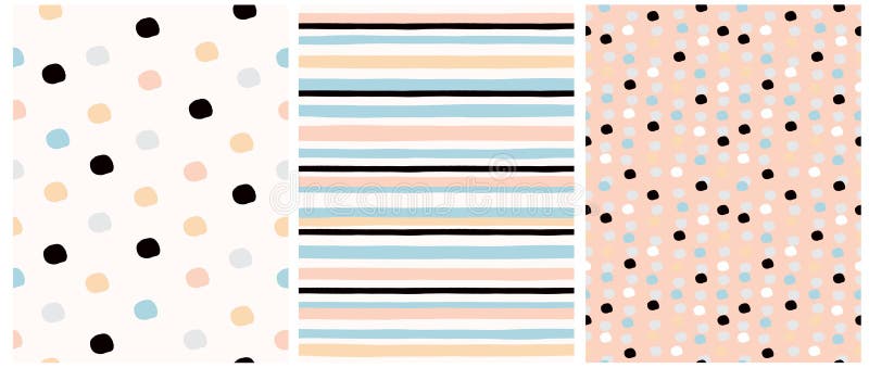 Simple Dotted and Striped Vector Seamless Patterns. Stock Vector ...