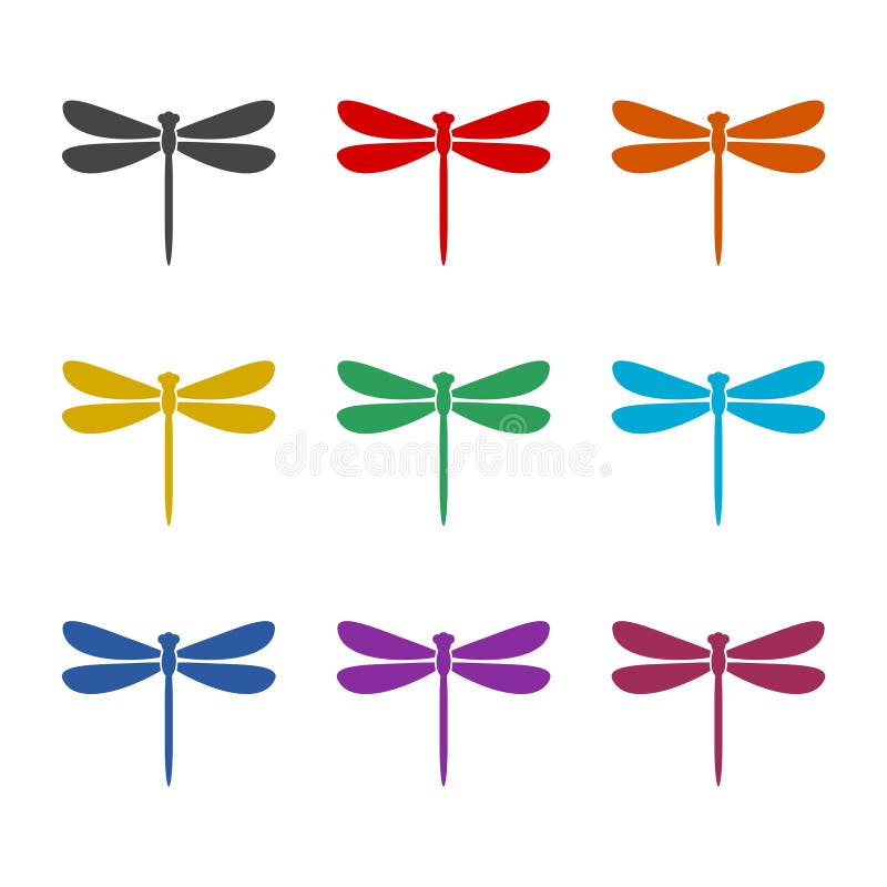 Simple Dragonfly Icon, Color Set Stock Vector - Illustration of ...