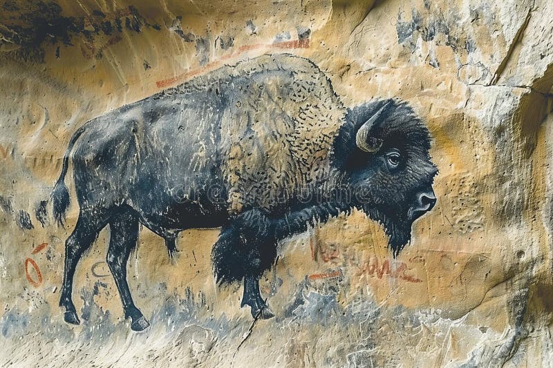 A Simple Drawing of an Ancient Bison on the Cave Wall, Painted by ...