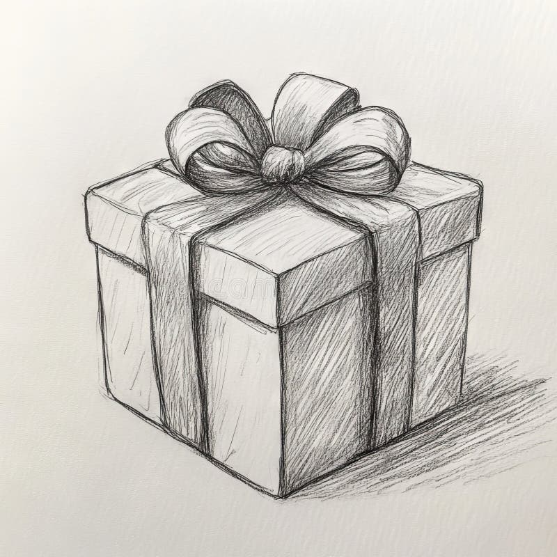 Simple Drawing of a Christmas Present with Ribbon Detail. Stock ...