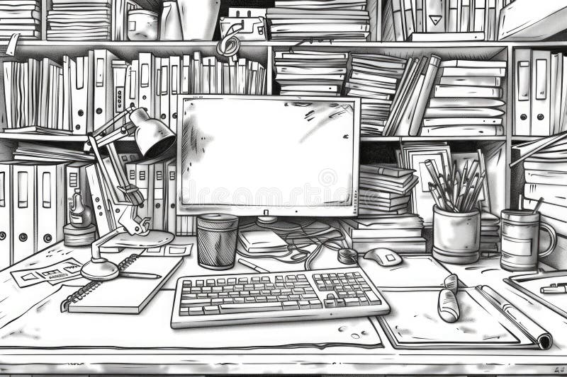 A Simple Drawing of a Computer Placed on a Desk. Suitable for ...