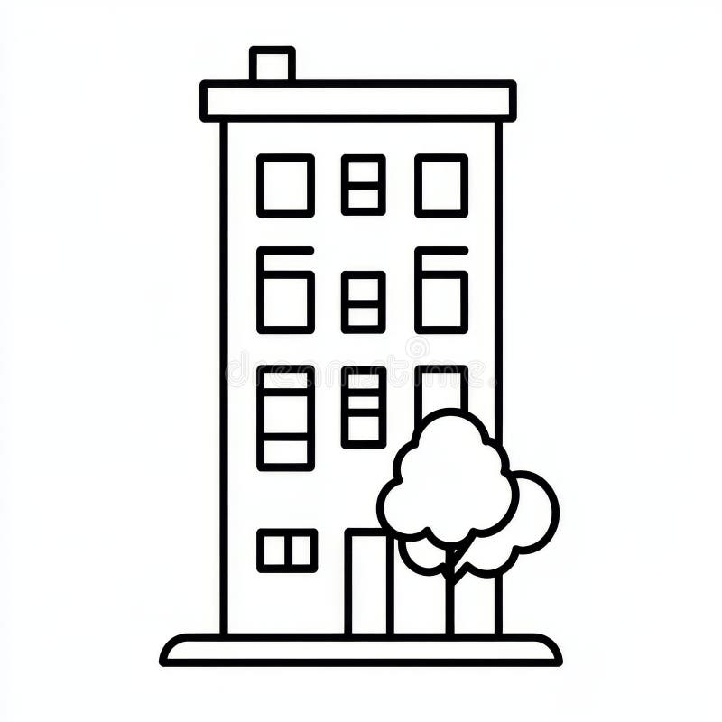 A Simple Drawing of Contemporary City Buildings with a Tree Set Against ...