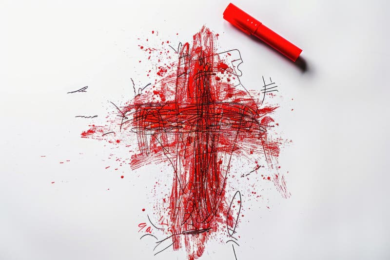 A Simple Drawing of a Cross Made with a Red Crayon Marker Stock Image ...
