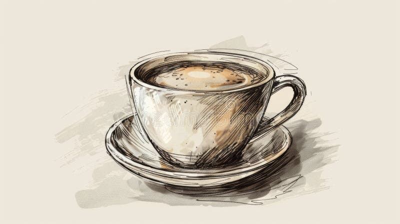 A Simple Drawing of a Cup of Coffee on a Saucer. Suitable for Coffee ...