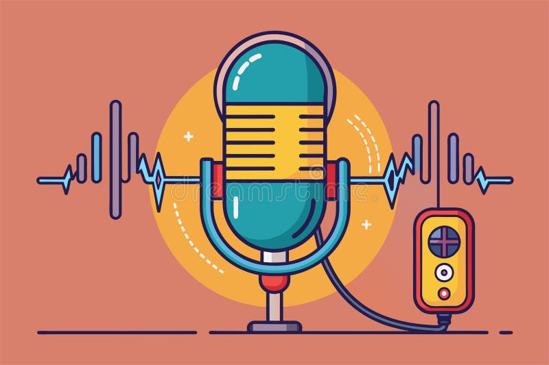 A Simple Drawing Depicting a Microphone with Audio Waveforms and a ...