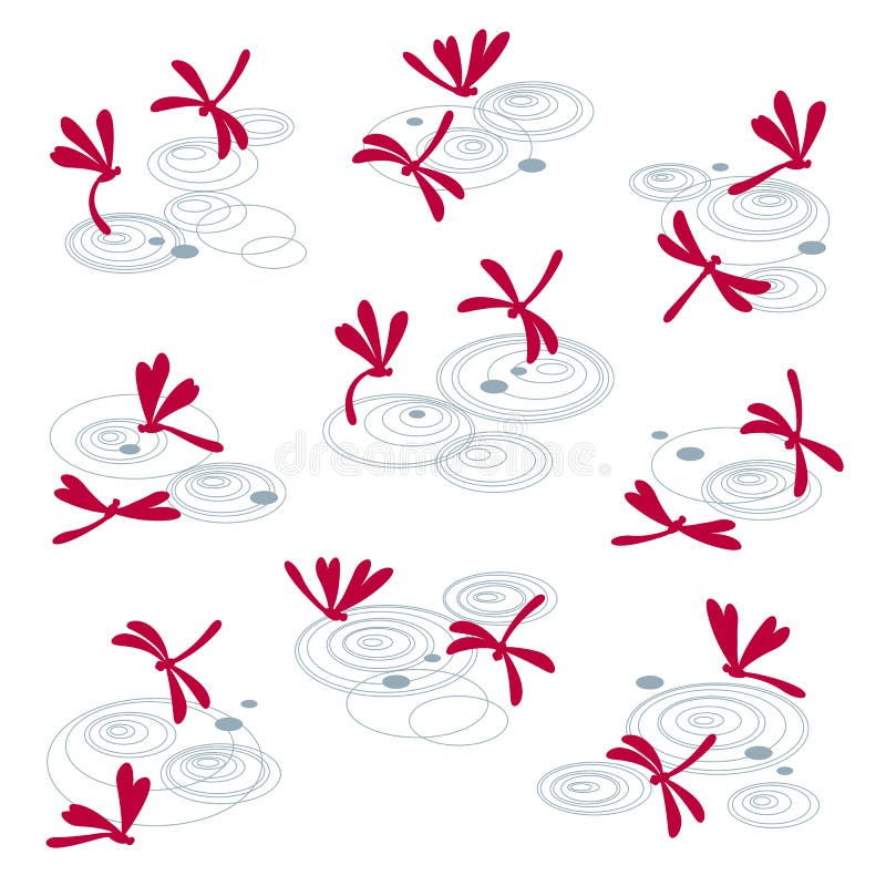 Illustration of a Dragonfly Flying on the Surface of the Water, Stock ...