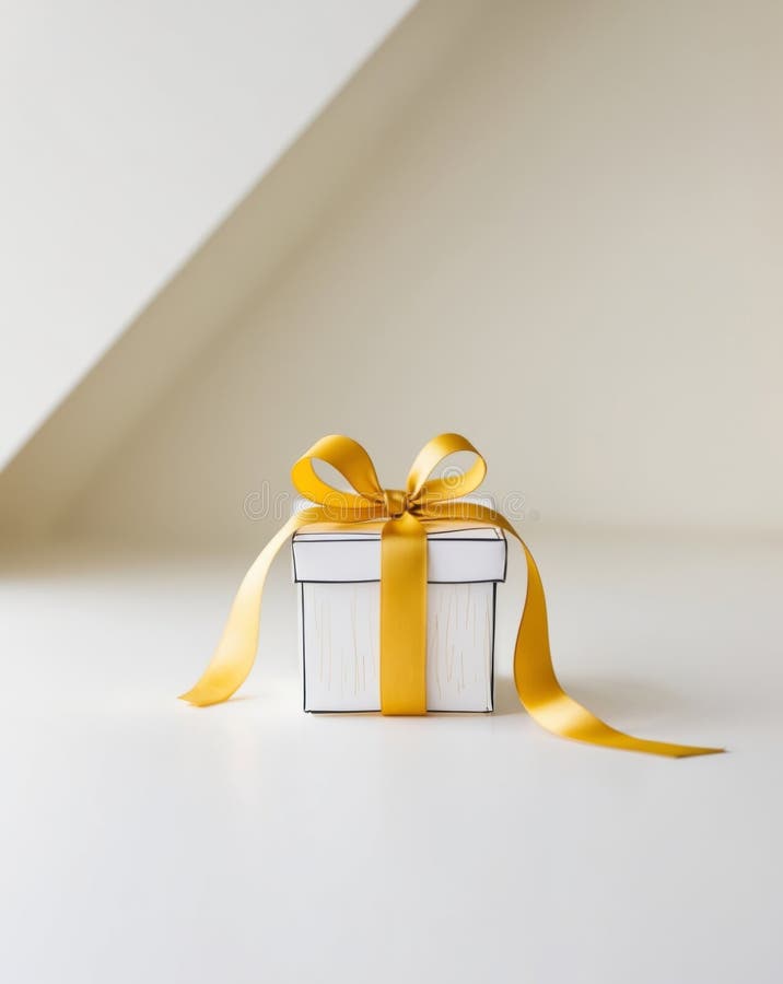 A Simple Drawing of a Gift Box Features a Yellow Ribbon Tied into a Bow ...