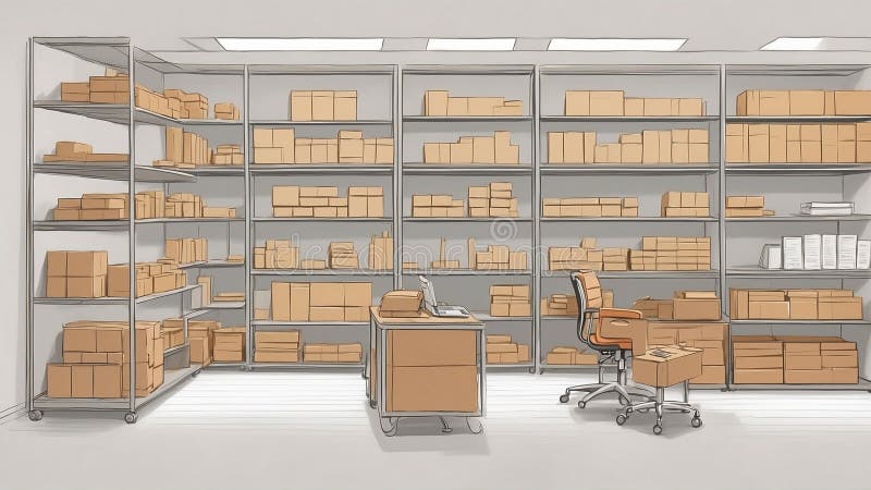 A Simple Drawing of Inventory Stock Photo - Image of shelving, room ...
