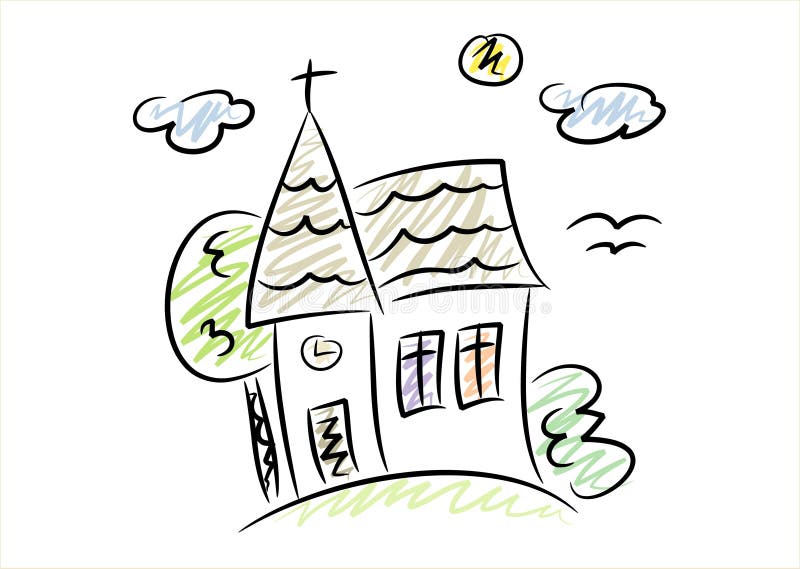 Simple Drawing of a Little Church Stock Vector - Illustration of ...