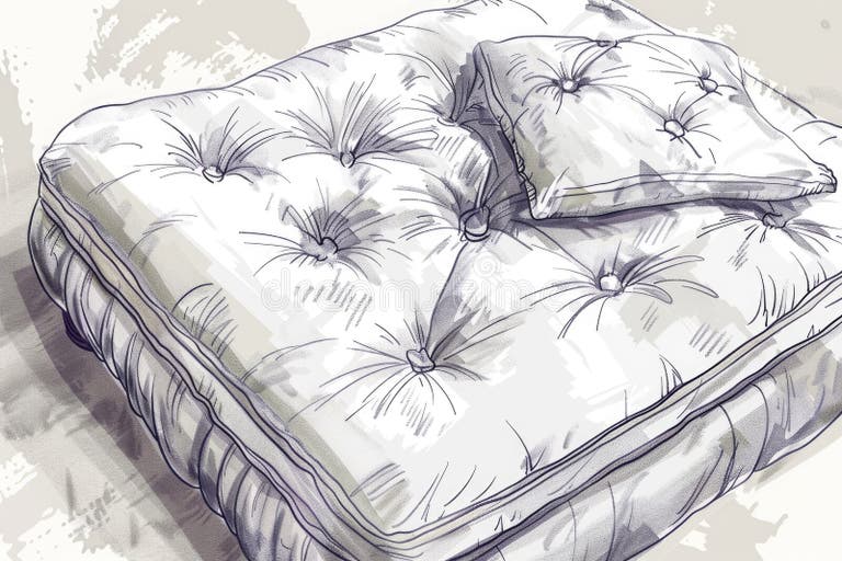 A Simple Drawing of a Mattress with Two Pillows. Suitable for Interior ...