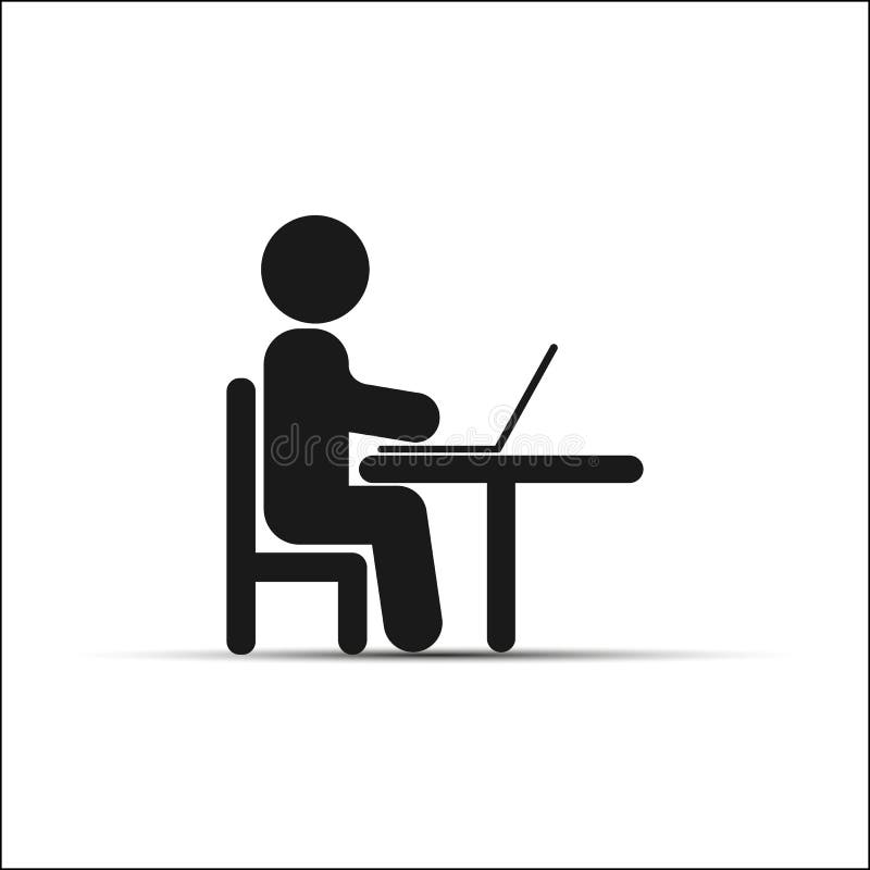 Human Sitting at the Table and Working on Laptop, Simple Drawing Stock ...
