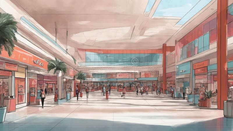 A Simple Drawing of Retail Mall Stock Photo - Image of drawing, mall ...