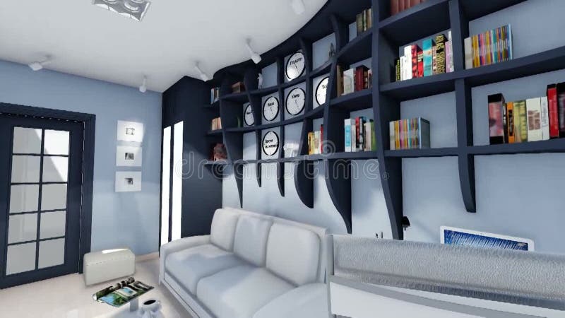 Simple Drawing Room Design with Sofa, Tv Station and Computer Desk. 3d ...